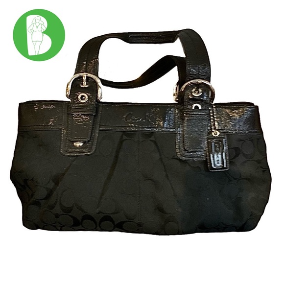 Coach | Bags | Coach Black Signature Fabric Soho Pleated Satchel Bag ...